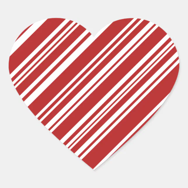 Mixed Red and White Angled Peppermint Stripes Heart Sticker | Zazzle