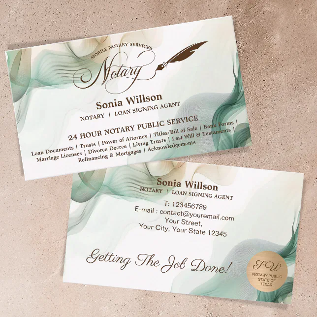 Mobile Notary & Loan Signing Agent Sage Green Business Card | Zazzle