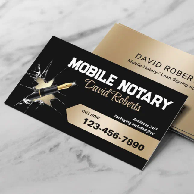 Mobile Notary Signing Agent Creative Pen Black Business Card | Zazzle