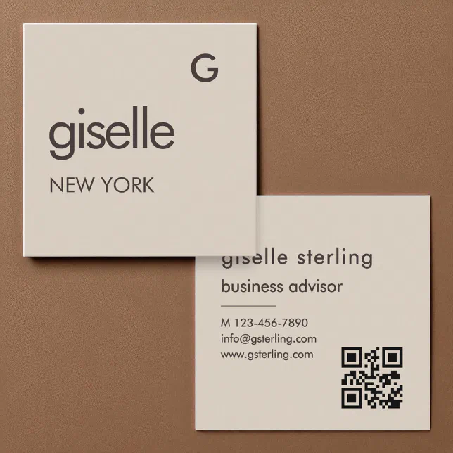 Mocha Brown Monogram QR Code Minimalist Square Business Card | Zazzle