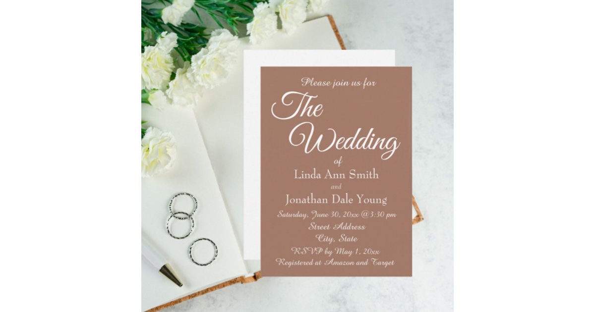 Mocha Simple Style Wedding Invitation | Zazzle