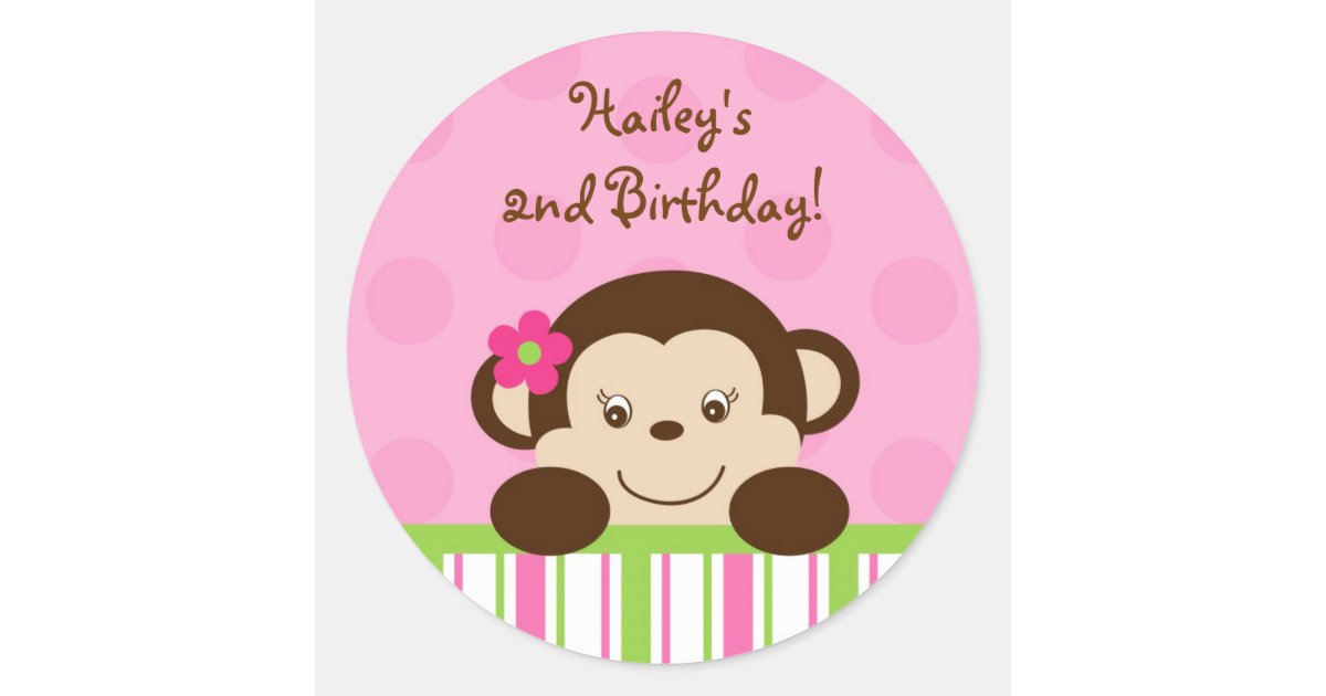 Mod Girl Monkey Cupcake Toppers Stickers | Zazzle