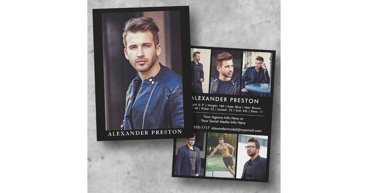 Model Actor Comp Card Zed Card 7 Photo 5.5x7.5 | Zazzle