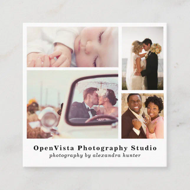 Modern 4-Photo Collage | Professional Photographer Square Business Card ...