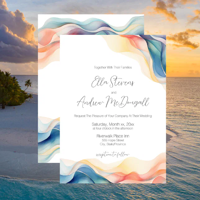 Modern Abstract Colour Wave Wedding Invitation | Zazzle