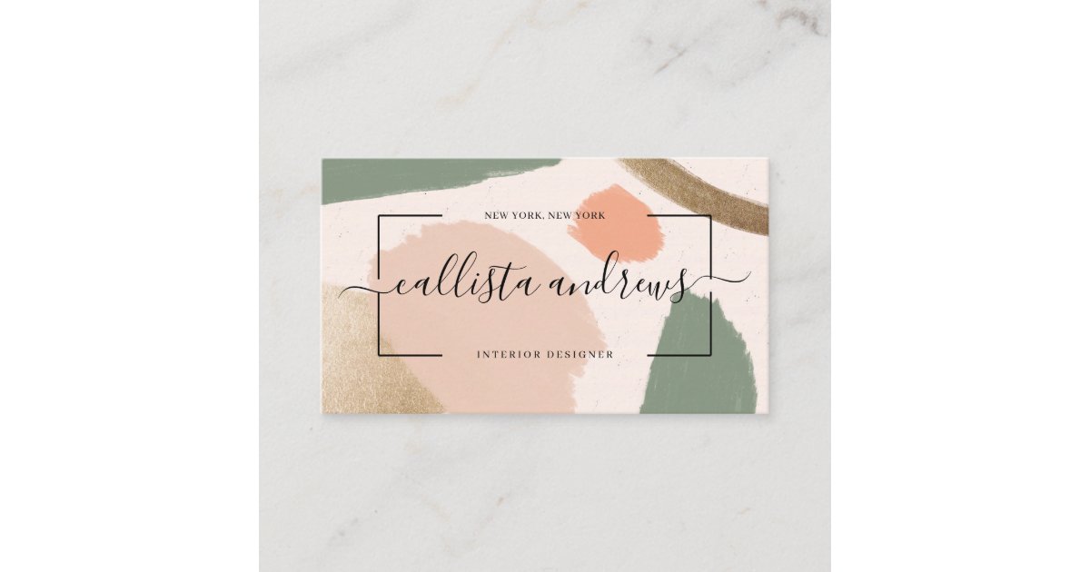 Modern Abstract Earth Tones Gold Signature Script Business Card | Zazzle