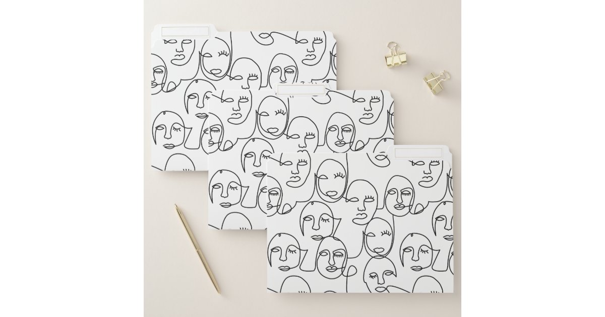 Modern Abstract Lines Faces Continuous Line Art File Folder | Zazzle