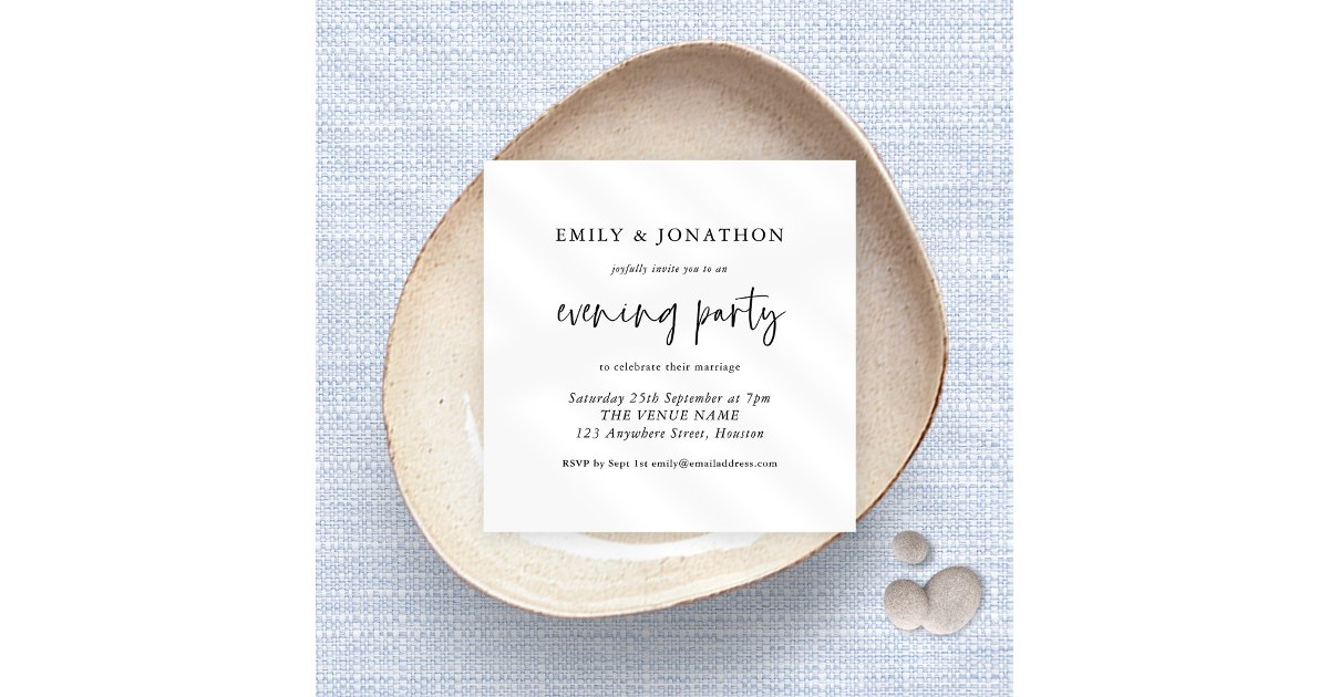 Modern Any Colour Script Wedding Evening Party Invitation | Zazzle
