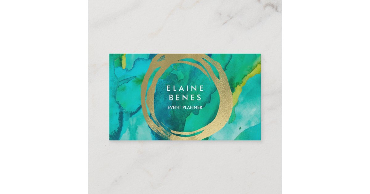 Modern Art Turquoise Gold Business card | Zazzle