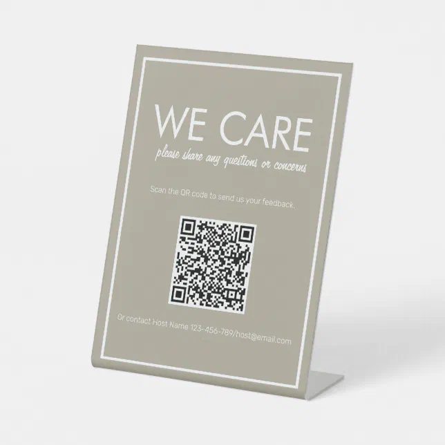 Modern Basic Beige QR Code Feedback Counter Sign | Zazzle