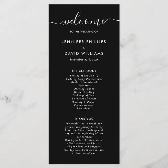 Modern Black and White Wedding Program Programme | Zazzle
