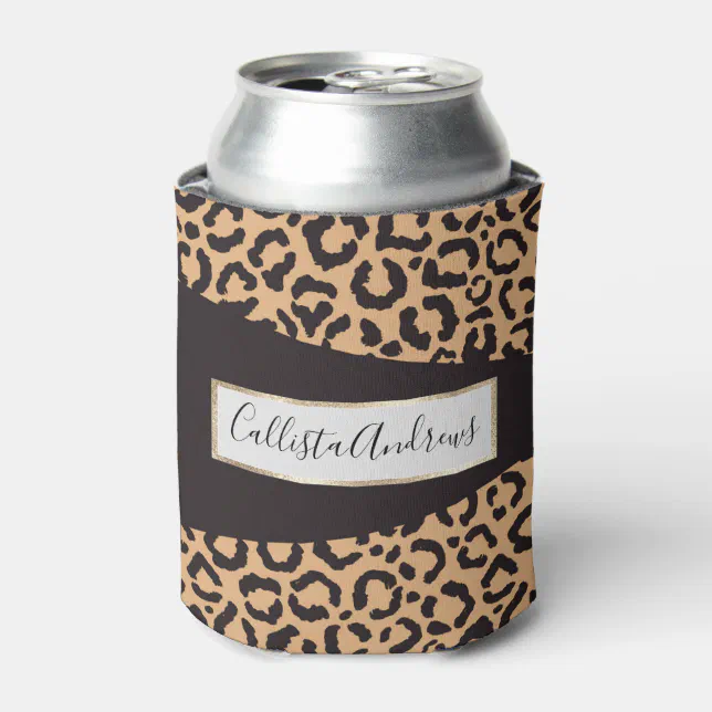 Modern Black Gold Cheetah Leopard Animal Print Can Cooler | Zazzle