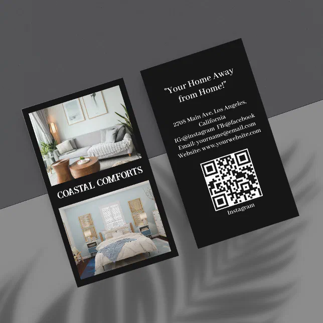 Modern Black Vacation Rental QR Code Business Card | Zazzle