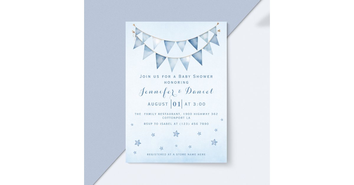 Modern Blue Starry Sky Baby Shower Pennant Bunting Invitation | Zazzle