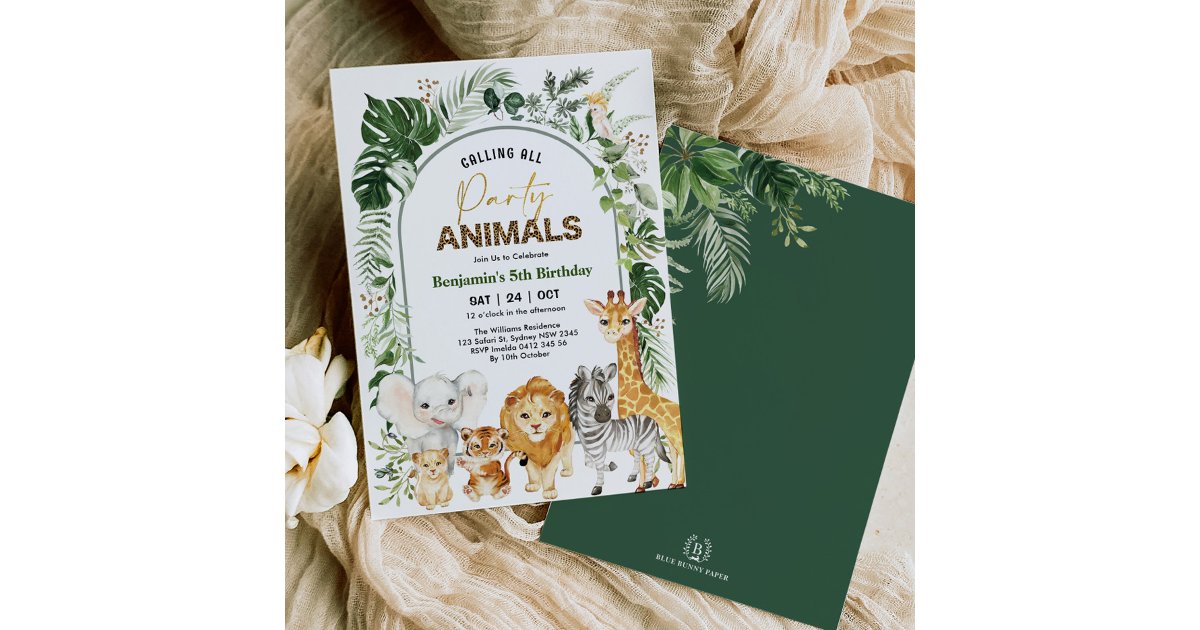 Modern Boho Safari Party Animals Boy Birthday Invitation | Zazzle