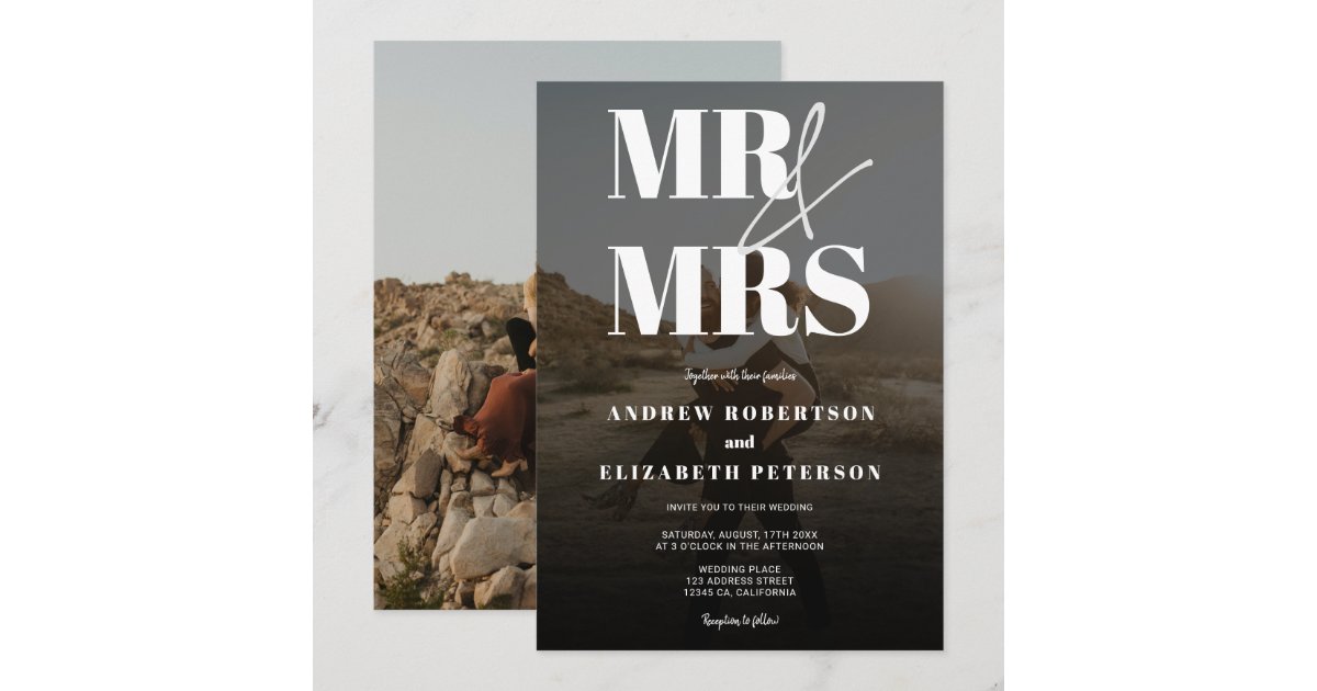 Modern bold Mr Mrs script black photo wedding Invitation | Zazzle