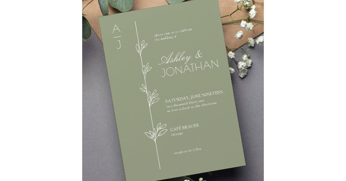 Modern Botanical Divider Sage Green Wedding Invitation | Zazzle
