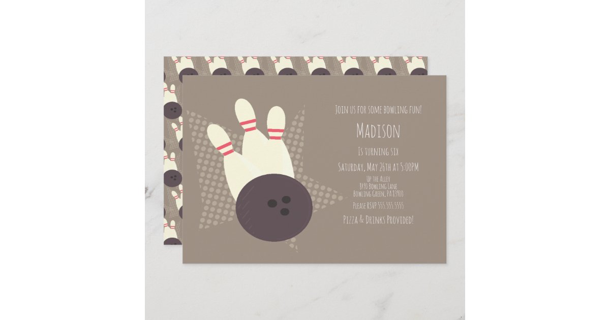 Modern Bowling Alley Birthday Party Invitation | Zazzle
