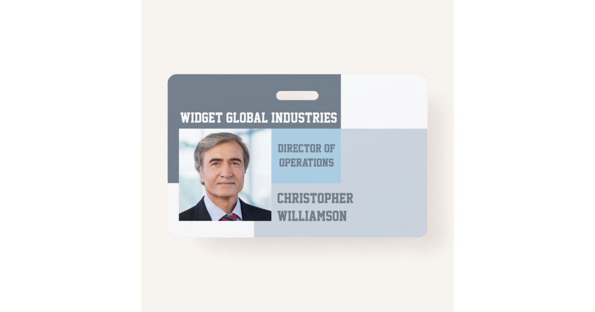 Modern Business Employee Id Bar Code Qr Blue ID Badge | Zazzle