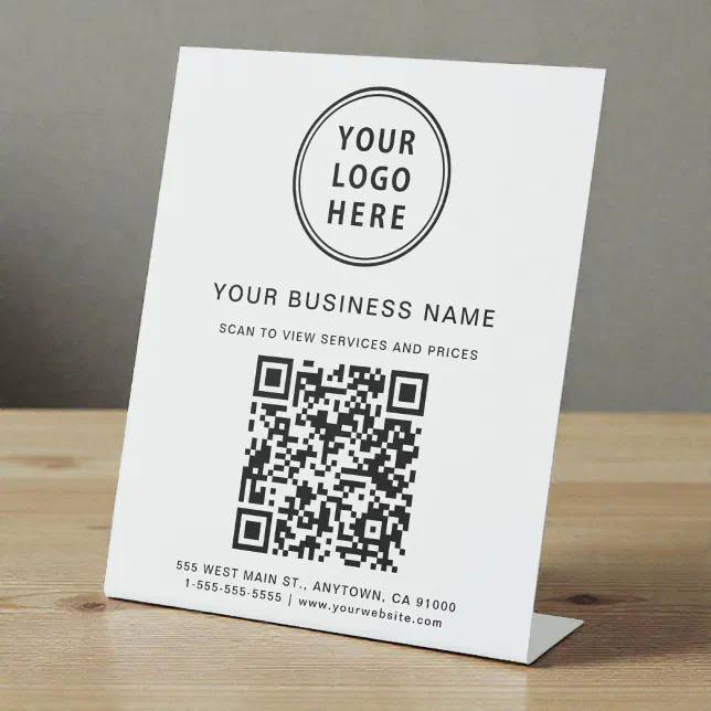 Modern Business Logo QR Code Pedestal Sign | Zazzle