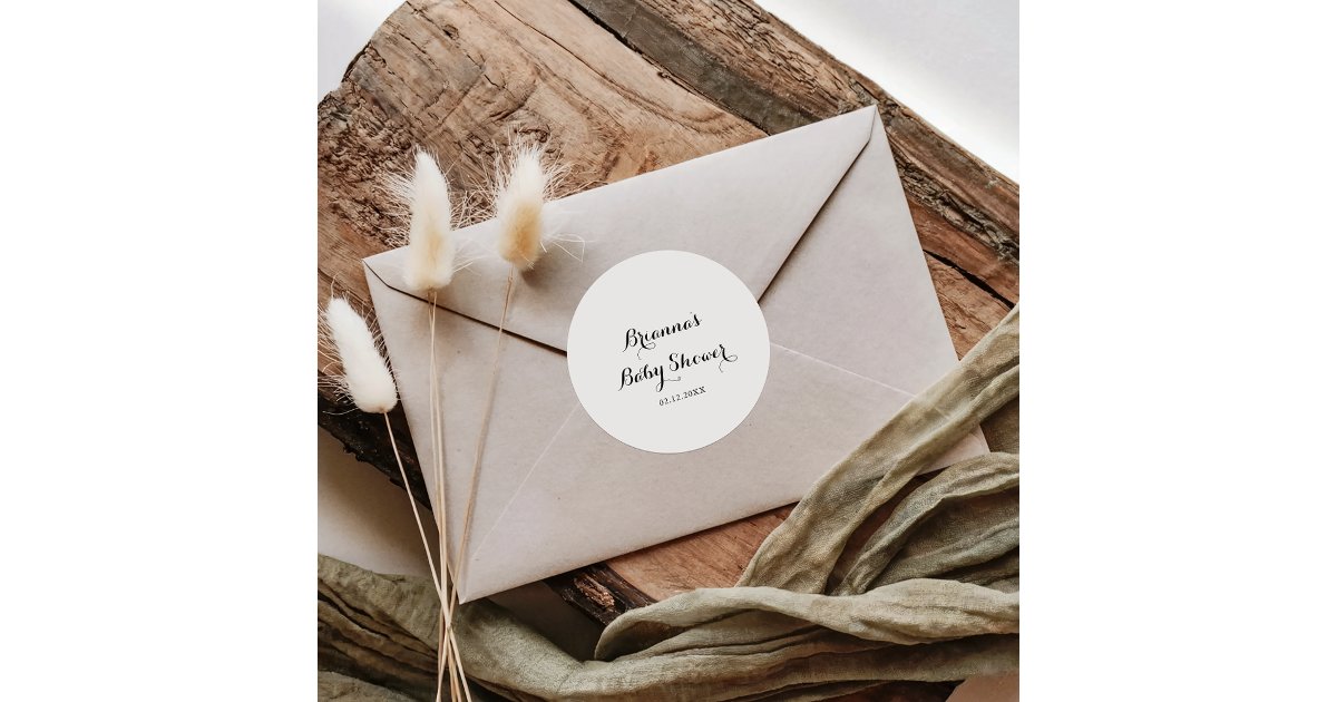 Modern Calligraphy Baby Shower Favour Classic Round Sticker | Zazzle