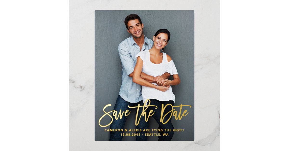 Modern Calligraphy Save the Date Vertical Photo Foil Invitation ...