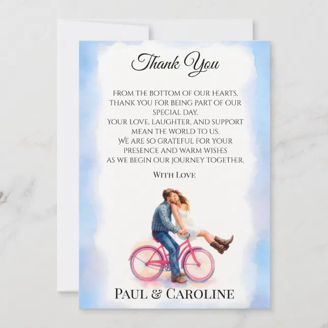 Modern Casual Romantic Couple Illustration Party Thank You Card | Zazzle