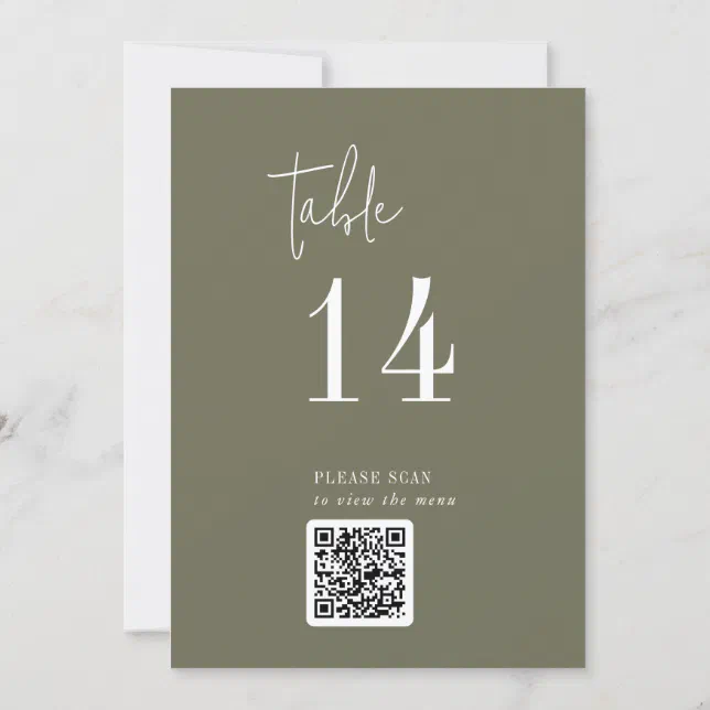 Modern Chic Olive Green QR Code Table Number | Zazzle