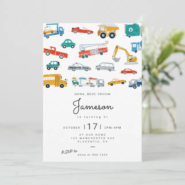 Modern City Transportation birthday Party Invitation | Zazzle