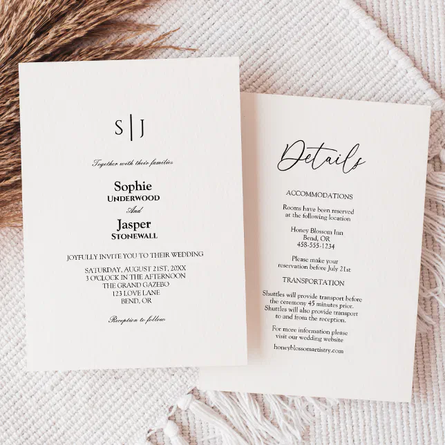 Modern Classic Simple Monogram All In One Wedding Invitation | Zazzle