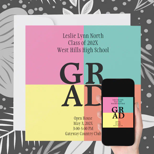 Modern Colour Block GRAD Open House Invitation | Zazzle