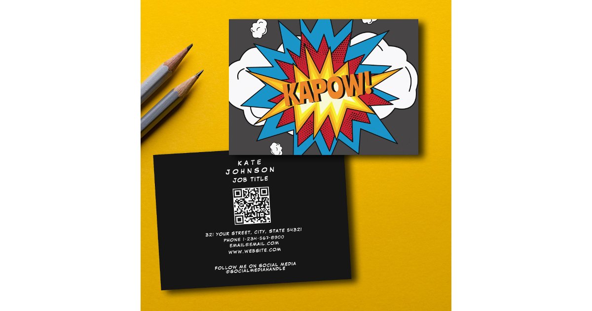 Modern Colourful Comic Book KAPOW Pop Art Business Card | Zazzle