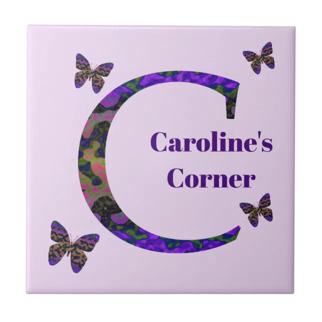 Modern Colourful Letter C Butterflies Monogram Tile | Zazzle