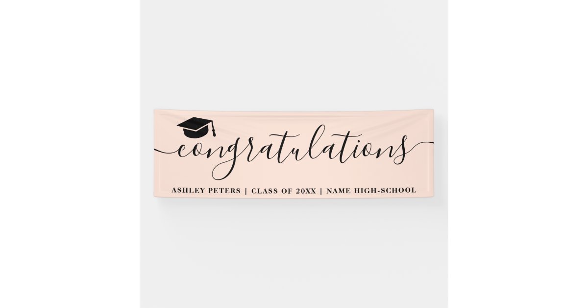 Modern congratulations script cap topper pink banner | Zazzle