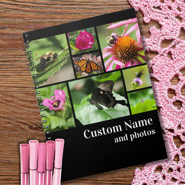 Modern Create Your Own Photo Collage Black Notebook | Zazzle