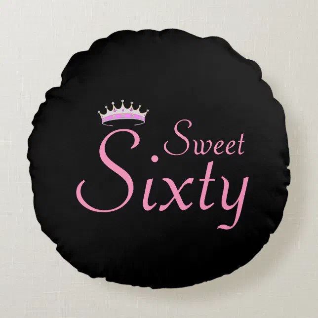 Modern Crown Sweet Sixty on Black Round Cushion | Zazzle