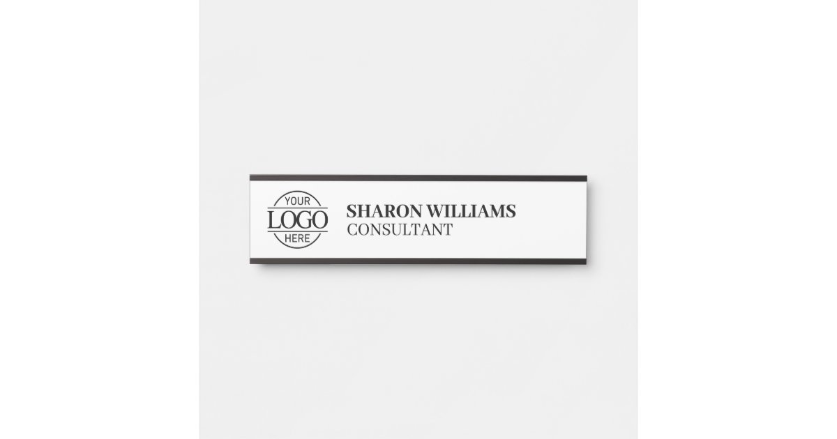Modern Custom Business Logo Job Title Black White Door Sign | Zazzle
