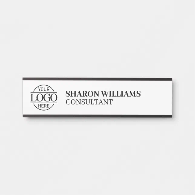 Modern Custom Business Logo Job Title Black White Door Sign | Zazzle