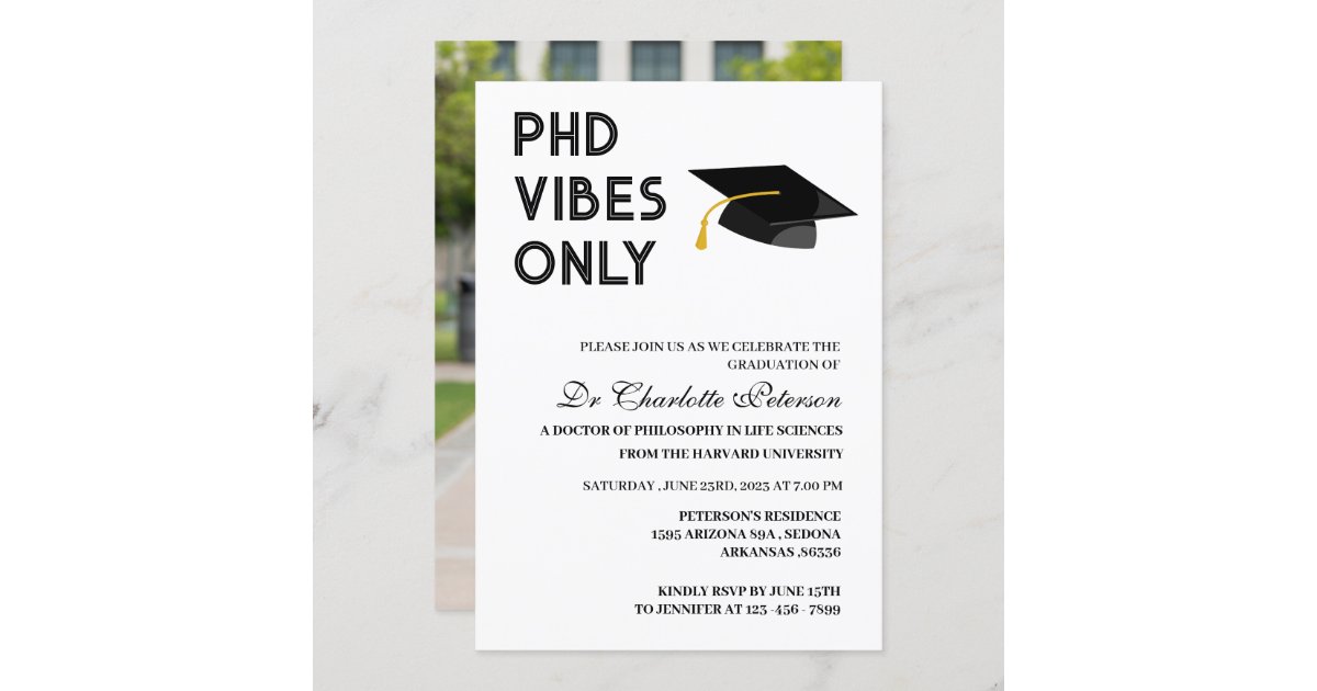 Modern Custom Photo PHD Doctoral Graduation Invitation | Zazzle