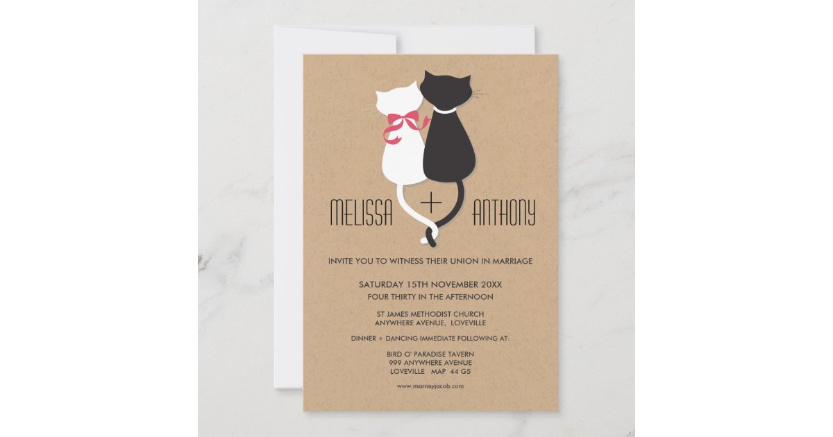 Modern Cute Cat Couple Monogram Wedding Invite | Zazzle