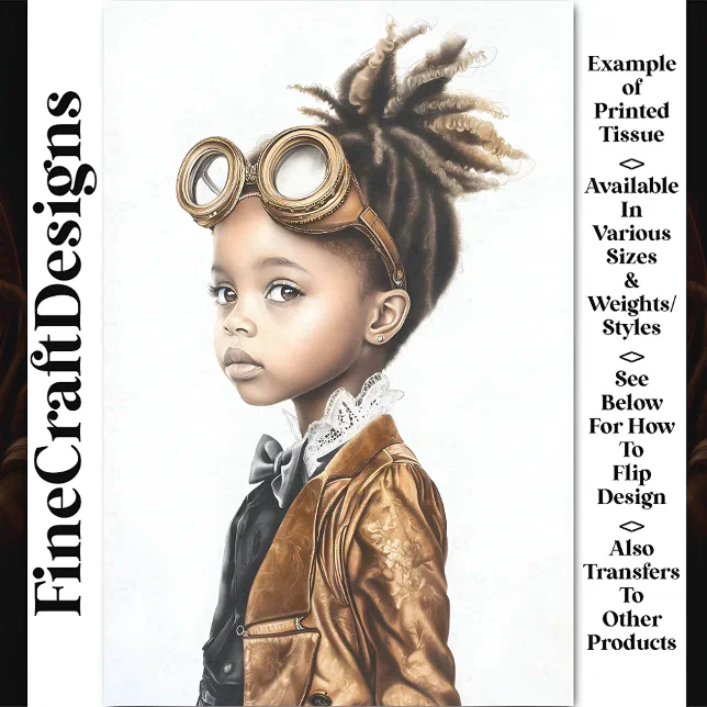 Modern Cute Steampunk Child Dark Skin Y1 Decoupage Tissue Paper | Zazzle