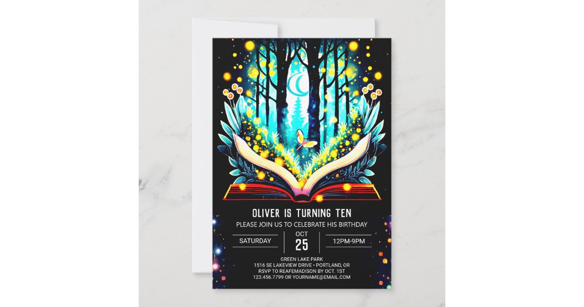 Modern Digital Fireflies Birthday Invitation | Zazzle