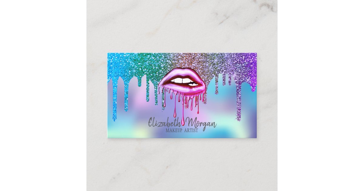 Modern Drips Holographic Metallic Dripping Lips Business Card | Zazzle