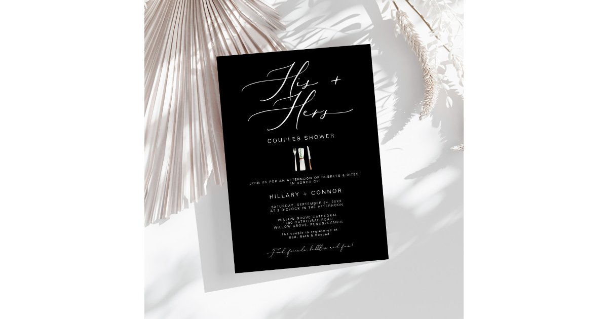 Modern Edgy His & Hers Calligraphy Couples Shower Invitation | Zazzle