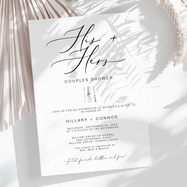 Modern Edgy His & Hers Calligraphy Couples Shower Invitation | Zazzle
