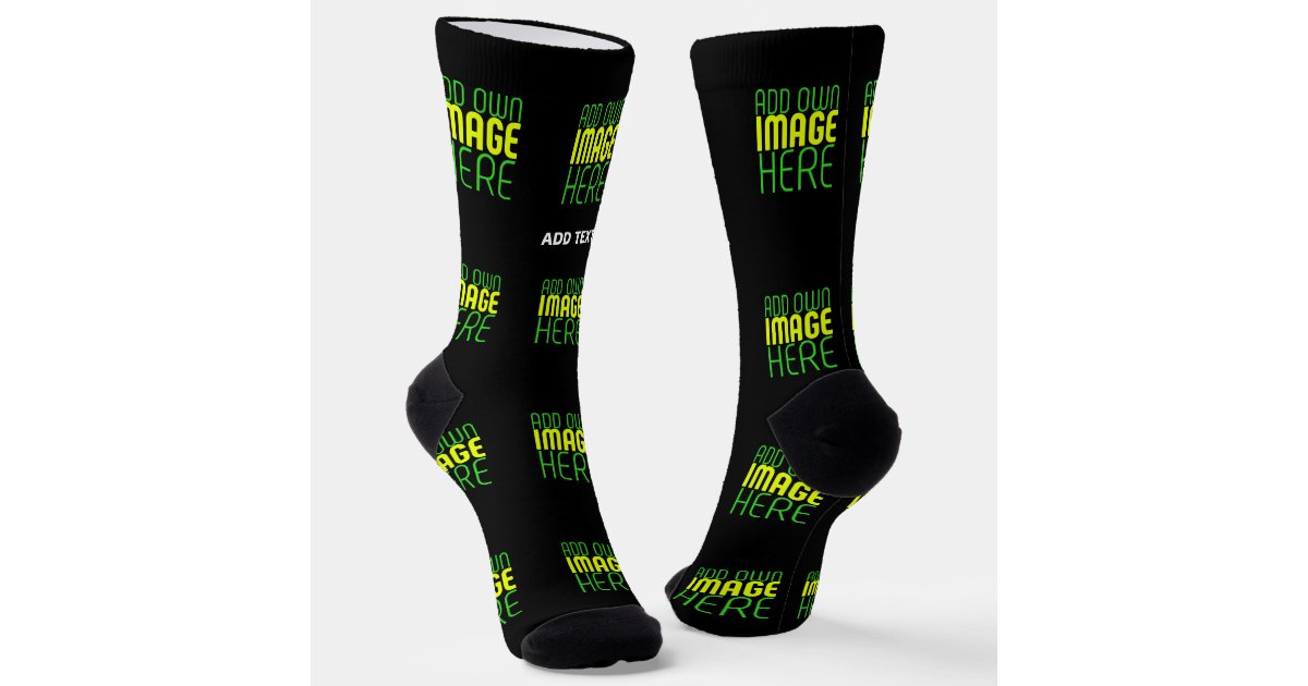 MODERN EDITABLE SIMPLE BLACK IMAGE TEXT TEMPLATE SOCKS | Zazzle