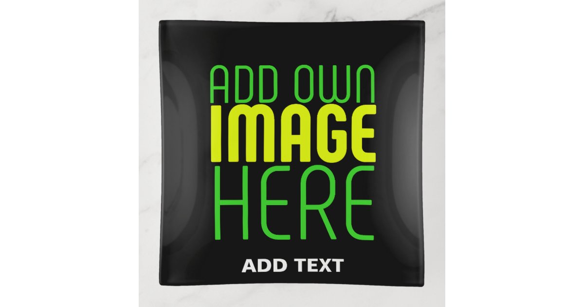 MODERN EDITABLE SIMPLE BLACK IMAGE TEXT TEMPLATE TRINKET TRAYS | Zazzle