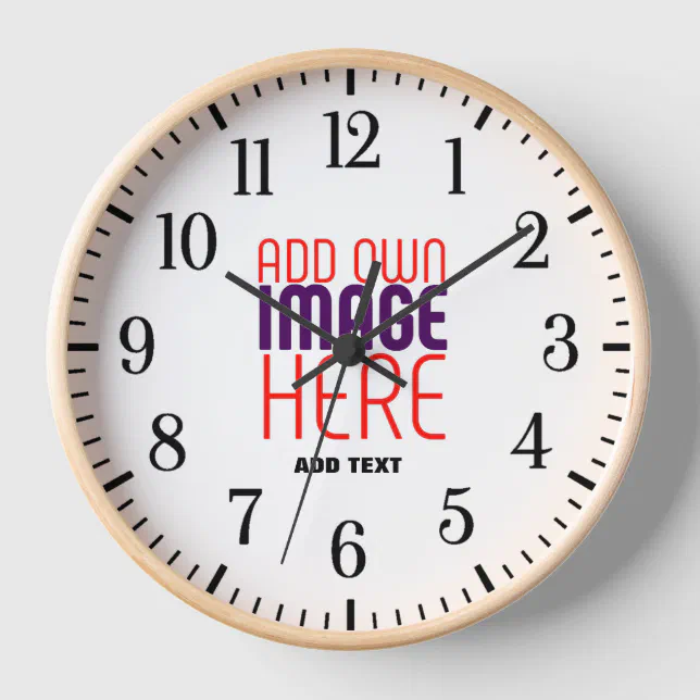 MODERN EDITABLE SIMPLE WHITE IMAGE TEXT TEMPLATE CLOCK | Zazzle