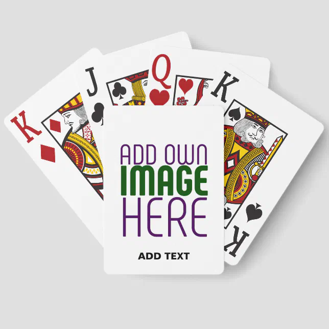 MODERN EDITABLE SIMPLE WHITE IMAGE TEXT TEMPLATE PLAYING CARDS | Zazzle