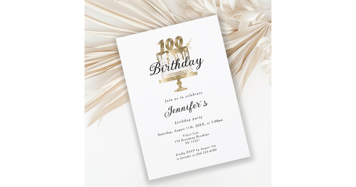 Modern, elegant 100. Birthday invitation | Zazzle